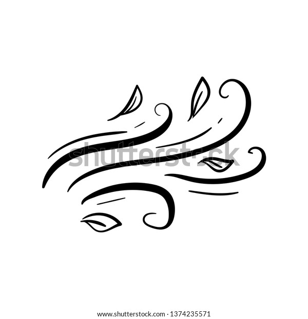 Wind and leaves outline icon doodle drawing