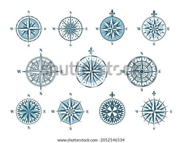Wind Rose Compass Icons Cartography Elements Stock Vector (Royalty Free ...