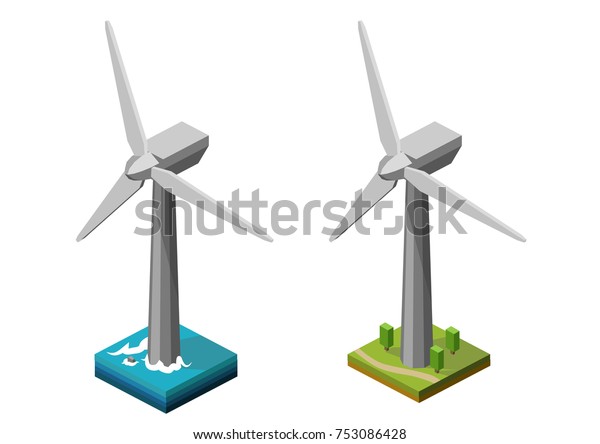Wind Turbine Onshore Offshore Vector Isometric Stock Vector (Royalty ...