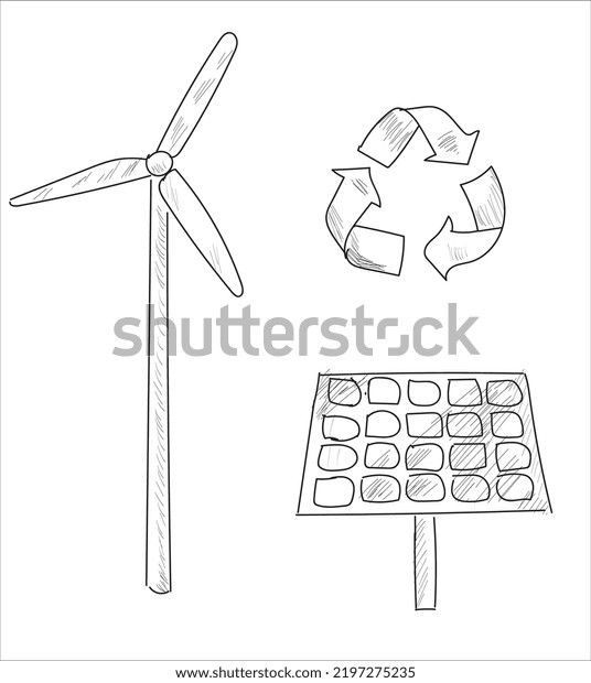 Windmill Solar Panel Recycle Icon Hand Stock Vector (Royalty Free ...