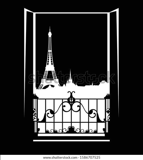 Window Over Paris City Night Scene Stock Vector (Royalty Free ...
