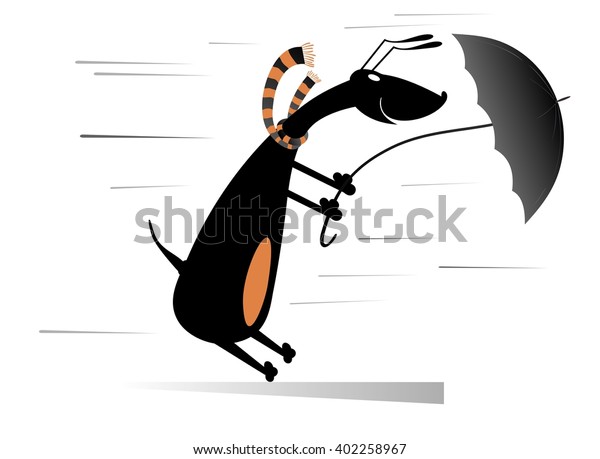 Windy Day Dog Tries Hold Umbrella Stock Vector (Royalty Free) 402258967 ...