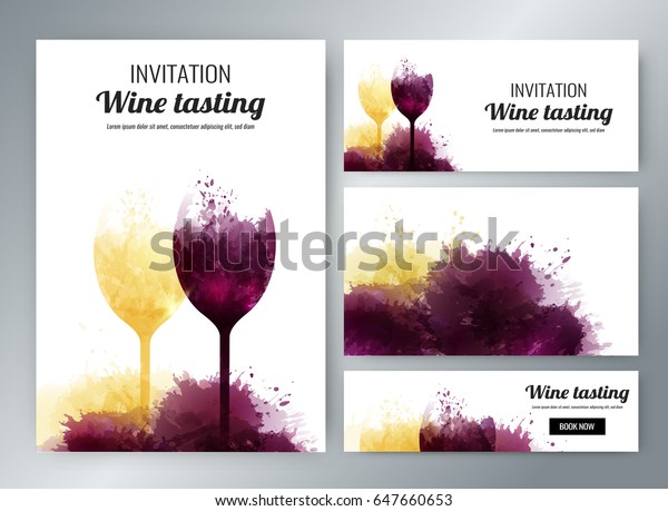 Wine Glasses Background Stains Promotion Cards Stock Vector (Royalty ...