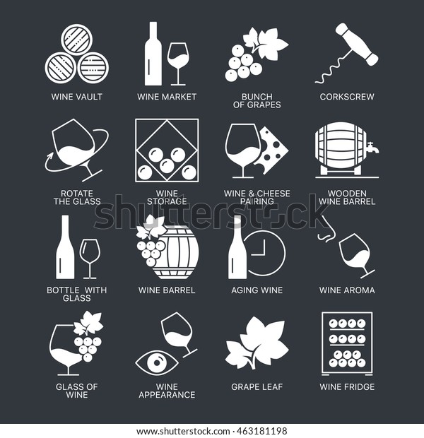 Wine Icons Set Isolated On Dark Stock Vector (Royalty Free) 463181198
