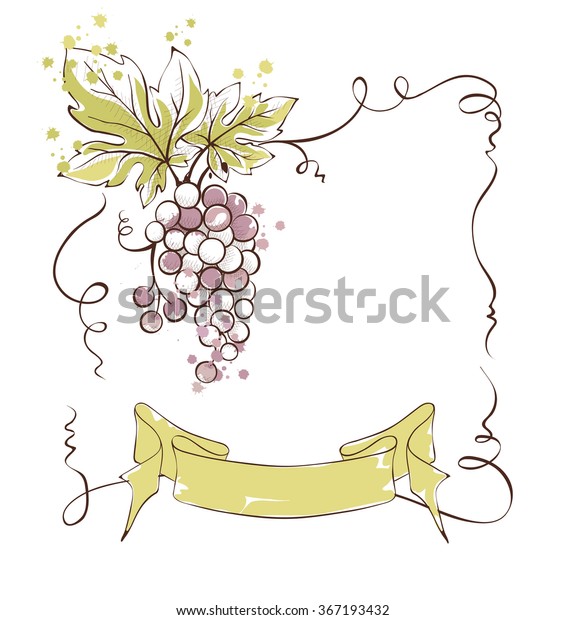 Wine Label Bunch Grapes Ribbon Vector Stock Vector (Royalty Free) 367193432