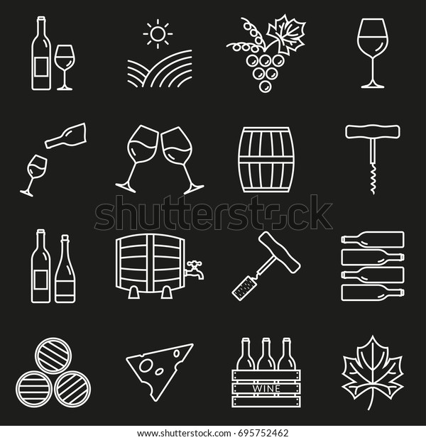 Wine Outline Icon Set Winery Elements Stock Vector (Royalty Free ...