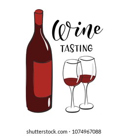 Wine Tasting Vector Illustration Brush Lettering Stock Vector (Royalty ...
