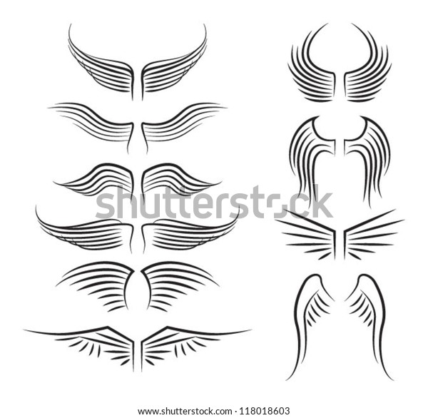 Wing Set Stylized Wings Stock Vector (Royalty Free) 118018603 ...