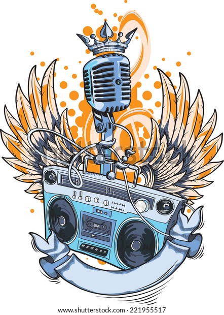 Winged Boom Box Microphone Stock Vector (Royalty Free) 221955517 ...