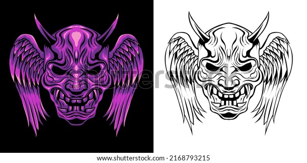 ilustración vectorial de máscara oni alada: vector de stock (libre de ...