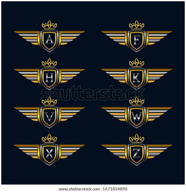Wings Alphabet Shield Logo Collections Stock Vector (Royalty Free ...