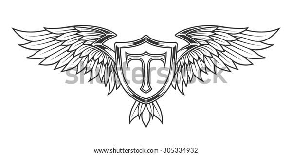 Wings Feathers Shield Heraldic Emblem Vintage Stock Vector (Royalty ...