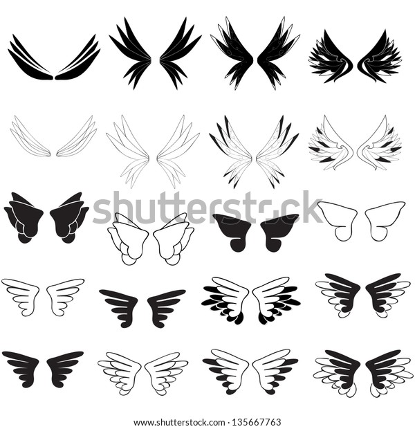Wings Hand Drawn Set Isolated On Stock Vector (Royalty Free) 135667763 ...
