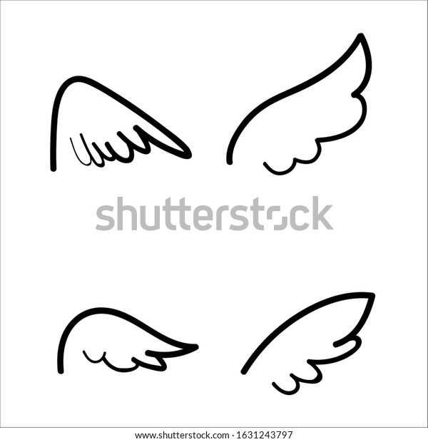 Wings Icon Collection Cartoon Hand Drawn: vector de stock (libre de ...