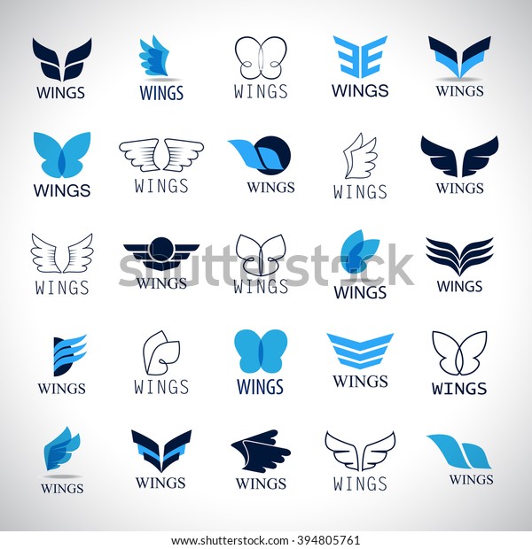 Wings Icons Set-Isolated On Gray Background-Vector Illustration,Graphic ...