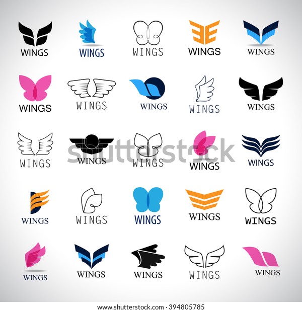 Wings Icons Setisolated On Gray Backgroundvector 库存矢量图（免版税）394805785 ...
