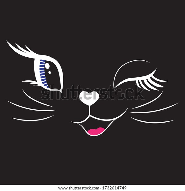 Winking Face Cat Big Eyes Vector Stock Vector (Royalty Free) 1732614749 ...