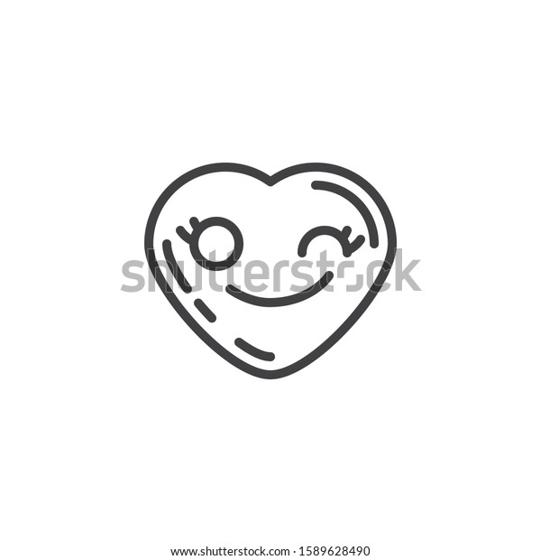 Winking Heart Face Emoji Line Icon Stock Vector (Royalty Free ...