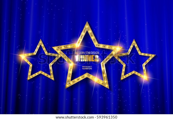Winner Retro Light Sign Three Gold 스톡 벡터(로열티 프리) 593961350