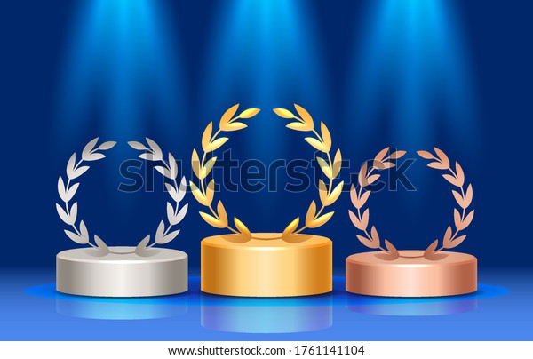 Winners Podium Laurel Wreath Three Prizesvector Stock Vector (Royalty ...