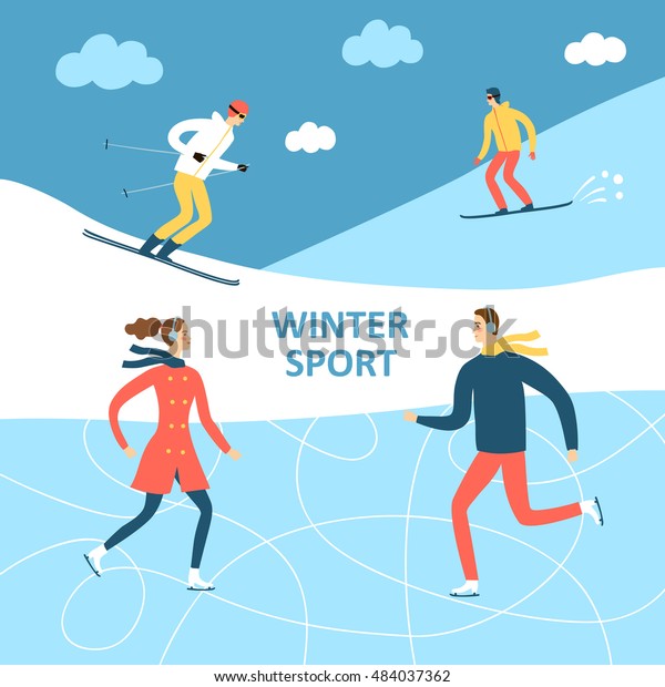 Winter Activities Cartoon Illustration Active People Stock Vector ...