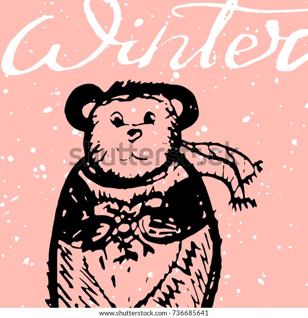 Winter Bear Calligraphy Card Cute Hand Stock Vector (Royalty Free ...