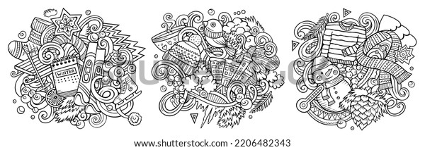 Winter Cartoon Vector Doodle Designs Set Stock Vector (Royalty Free ...
