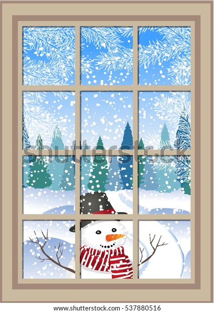 Winter Christmas Window View Snowy Forest Stock Vector (Royalty Free ...