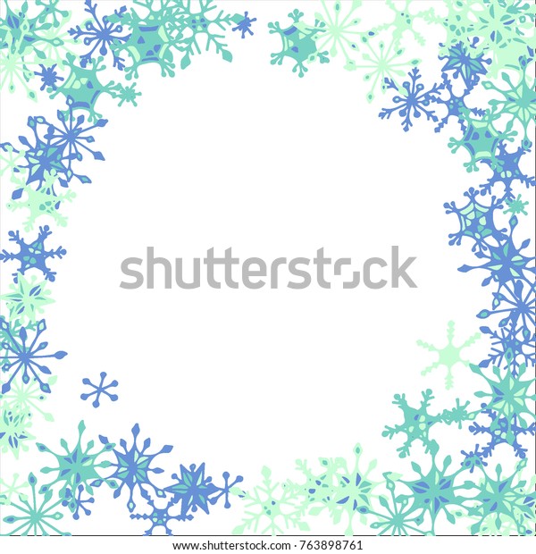 Winter Frame Cute Doodle Snowflakes Blue: เวกเตอร์สต็อก (ปลอดค่า ...