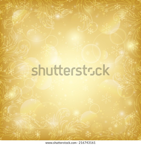 Winter Gold Background Ornamental Frame Bokeh Stock Vector (Royalty ...