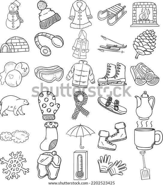 Winter Hand Drawn Doodle Line Art Stock Vector (Royalty Free ...