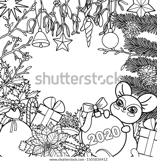 Winter Holiday Coloring Page Mouse Symbol Stock Vector (Royalty Free ...
