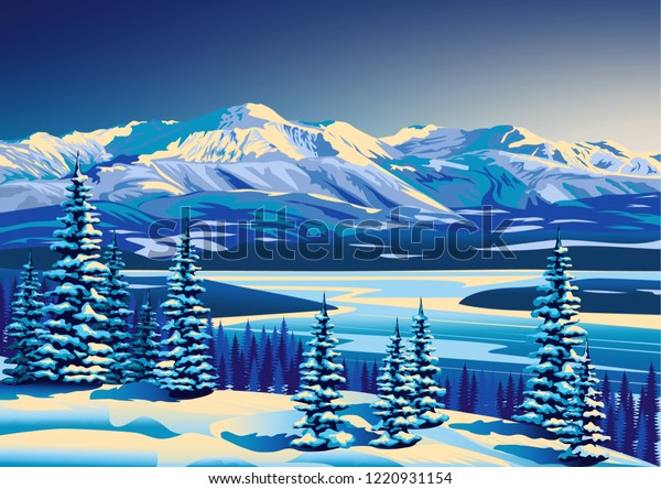 Winter Landscape Handmade Drawing Vector Illustration Stock Vector ...