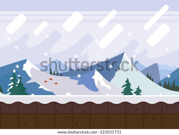 Winter Mountains Background Game Vector Flat 스톡 벡터(로열티 프리) 223031731 ...