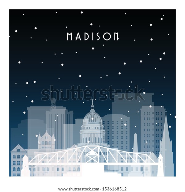 Winter Night Madison Night City Flat Stock Vector (Royalty Free ...