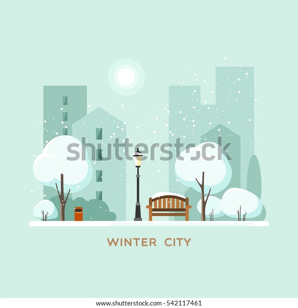 Winter Park City Vector Illustration Stock Vector Royalty Free