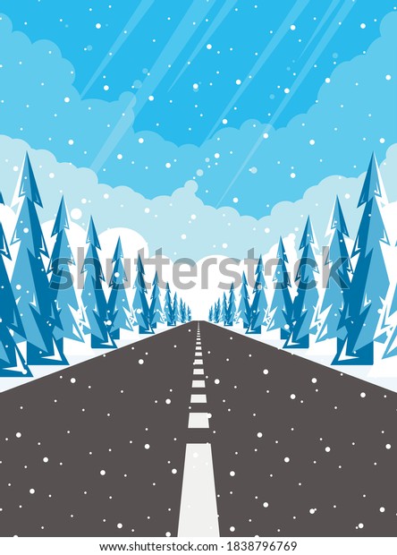 Winter Road Falling Snow Rural Winter Stock Vector (Royalty Free ...