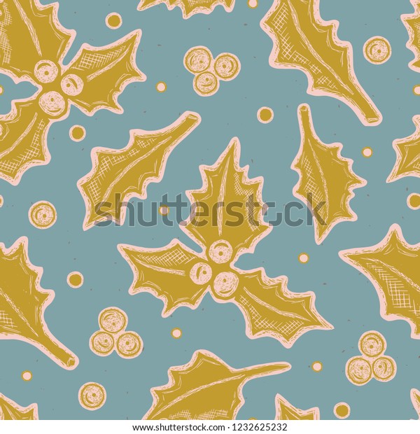 Winter Rustic Holly Linocut Texture Seamless Stock Vector (Royalty Free ...