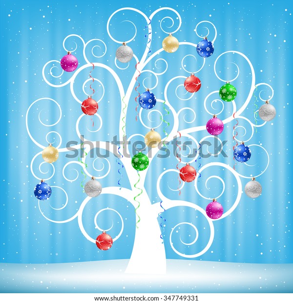 Winter Swirl Tree Christmas Multicolored Balls Stock Vector (Royalty ...