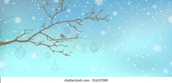 Winter Tree Background Tree Branch Birds Stock Vector (Royalty Free ...