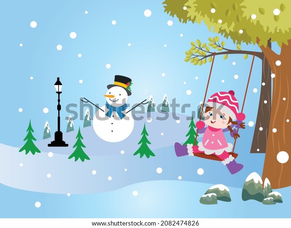 Winter Weather Vector Concept Little Girl Stock Vector (Royalty Free ...