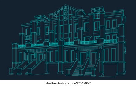 Wire Frame Drawing House Perspective Illustration Stock Vector (Royalty ...