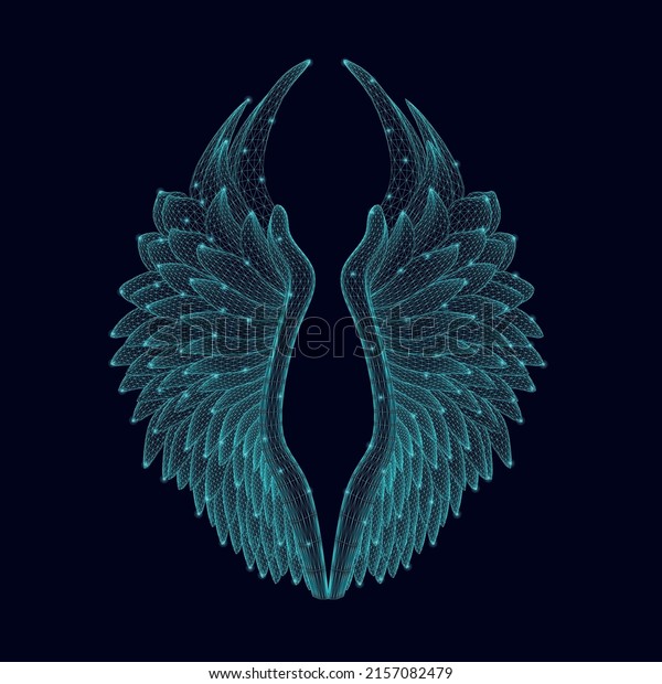 Wireframe Angel Wings Glowing Lights Blue: เวกเตอร์สต็อก (ปลอดค่า ...