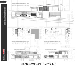 Wireframe Blueprint Drawing 3d Building House Stock Vector (Royalty ...
