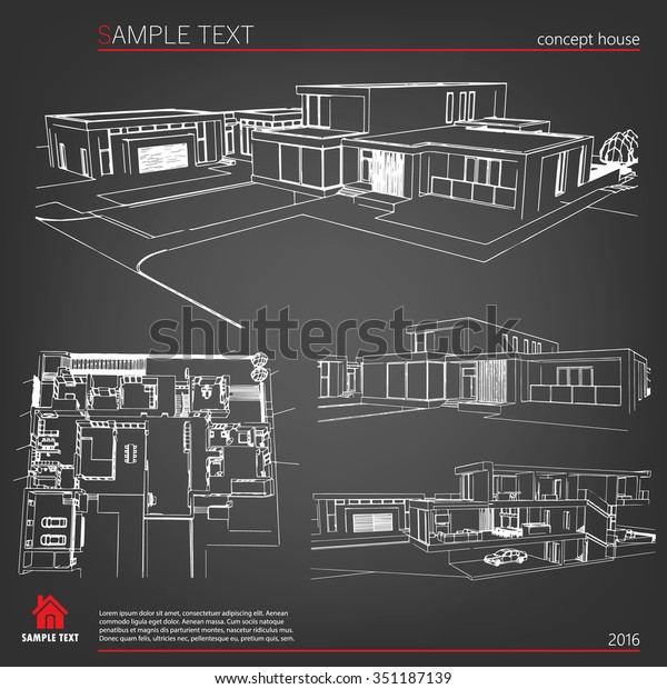 Wireframe Blueprint Drawing 3d Building Vector Stock Vector (Royalty ...