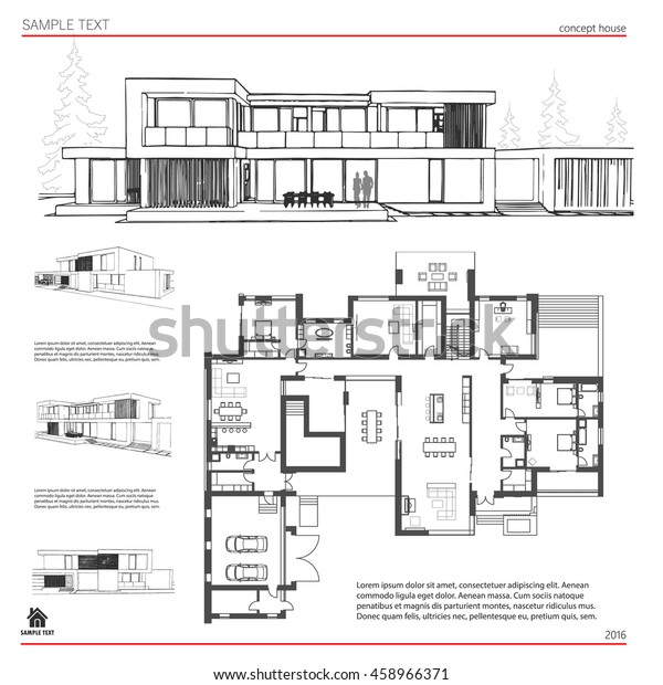 Wireframe Blueprint Drawing 3d Building House Stock Vector (Royalty ...