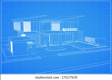 Wireframe Blueprint Drawing 3d House Vector Stock Vector (Royalty Free ...