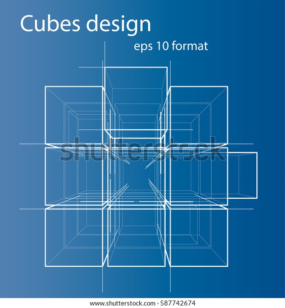 Wireframe Boxes Sketch Style 3d Rendering Stock Vector (Royalty Free ...