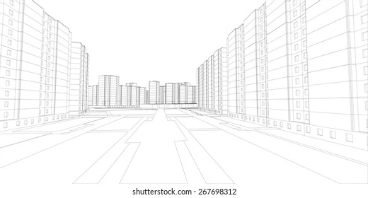 Wireframe Buildings Street Vector Illustration 3d Stock Vector (Royalty ...