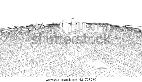 Wireframe Cityscape Vector Sketch Architecture Illustration Stock ...